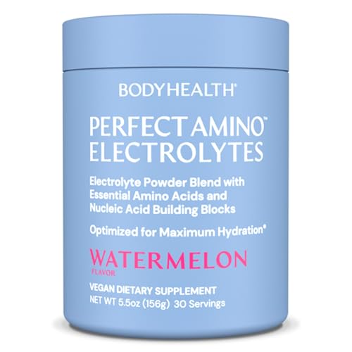 BodyHealth PerfectAmino Electrolytes Powder No Sugar, Keto Sugar Free Fasting Electrolytes Drink Mix, Hydration Powder with Trace Minerals - Watermelon - 30 Servings