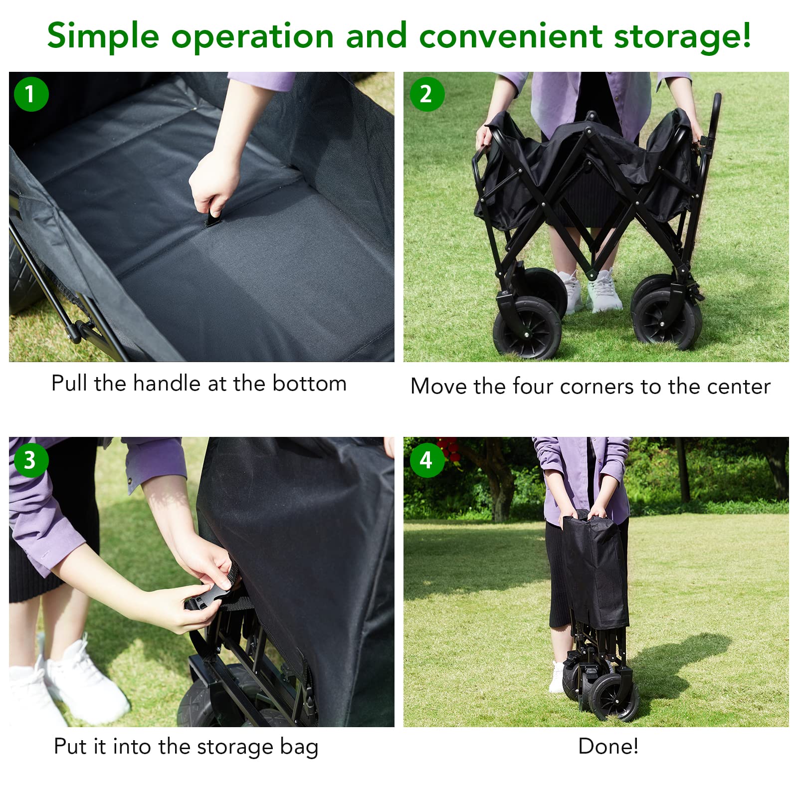 Towallmark Collapsible Folding Outdoor Camping Wagon, Park Utility Wagon Picnic Camping Cart with 8" All Terrain Wheels, Iron Folding Table top, 4 Plate mats