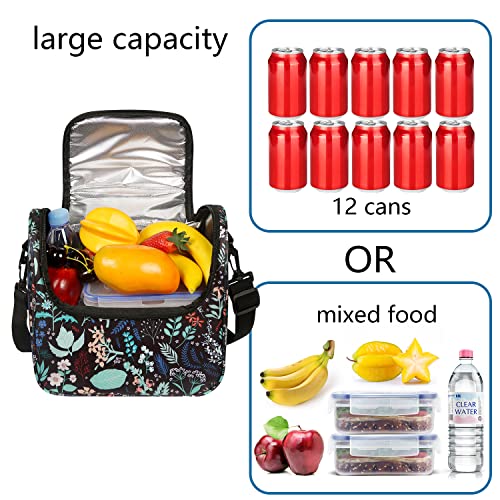 Hap Tim Lunch Box for Women & Men, Insulated Lunchbox for Adults, Reusable Lunch Bag for Work, Picnic or Travel, Black Floral (16050-BF)