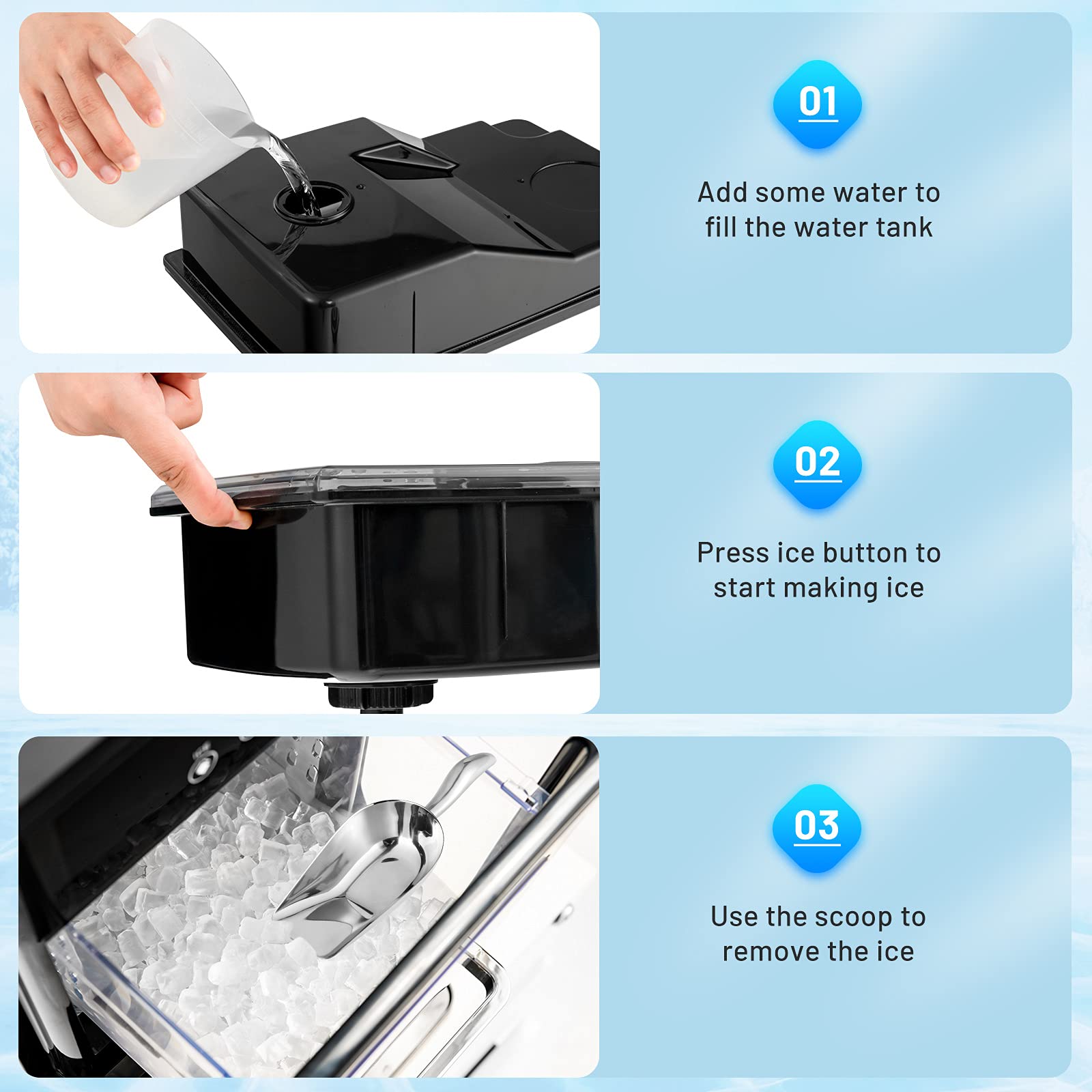 COSTWAY Nugget Ice Maker Countertop, 44 LBS Ice Makers with Built in Self-Cleaning, Intelligent Control Panel, Compressor and Ice Scoop, Portable Compact Ice Maker Machine for Party, Kitchen, Office