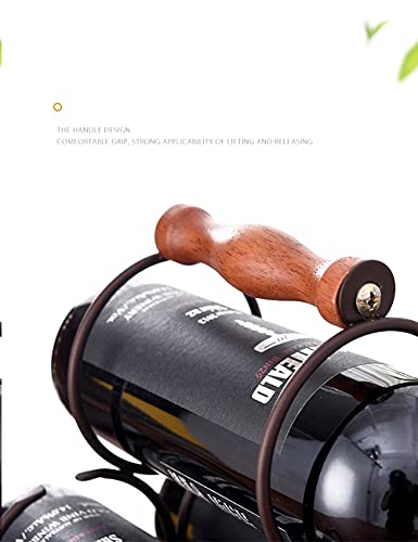 Fadak Countertop Wine Rack, Tabletop 6 Bottles Wood Wine Holder, Sturdy Handle, 3-Tier Rustic Classic Design, Simple Assembly, Wood & Metal (Bronze)