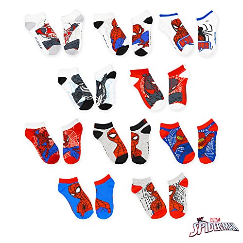 Marvel Spider-Man Socks for Boys, 10 Pairs Low Cut Socks for Boys Ages 3-9