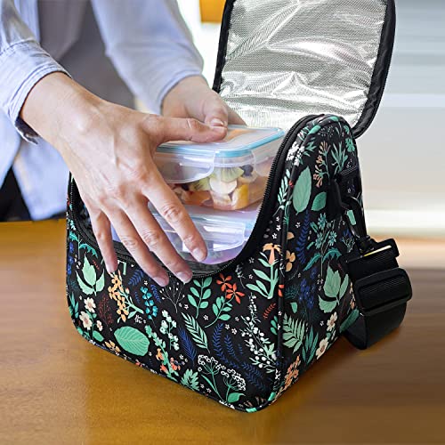 Hap Tim Lunch Box for Women & Men, Insulated Lunchbox for Adults, Reusable Lunch Bag for Work, Picnic or Travel, Black Floral (16050-BF)