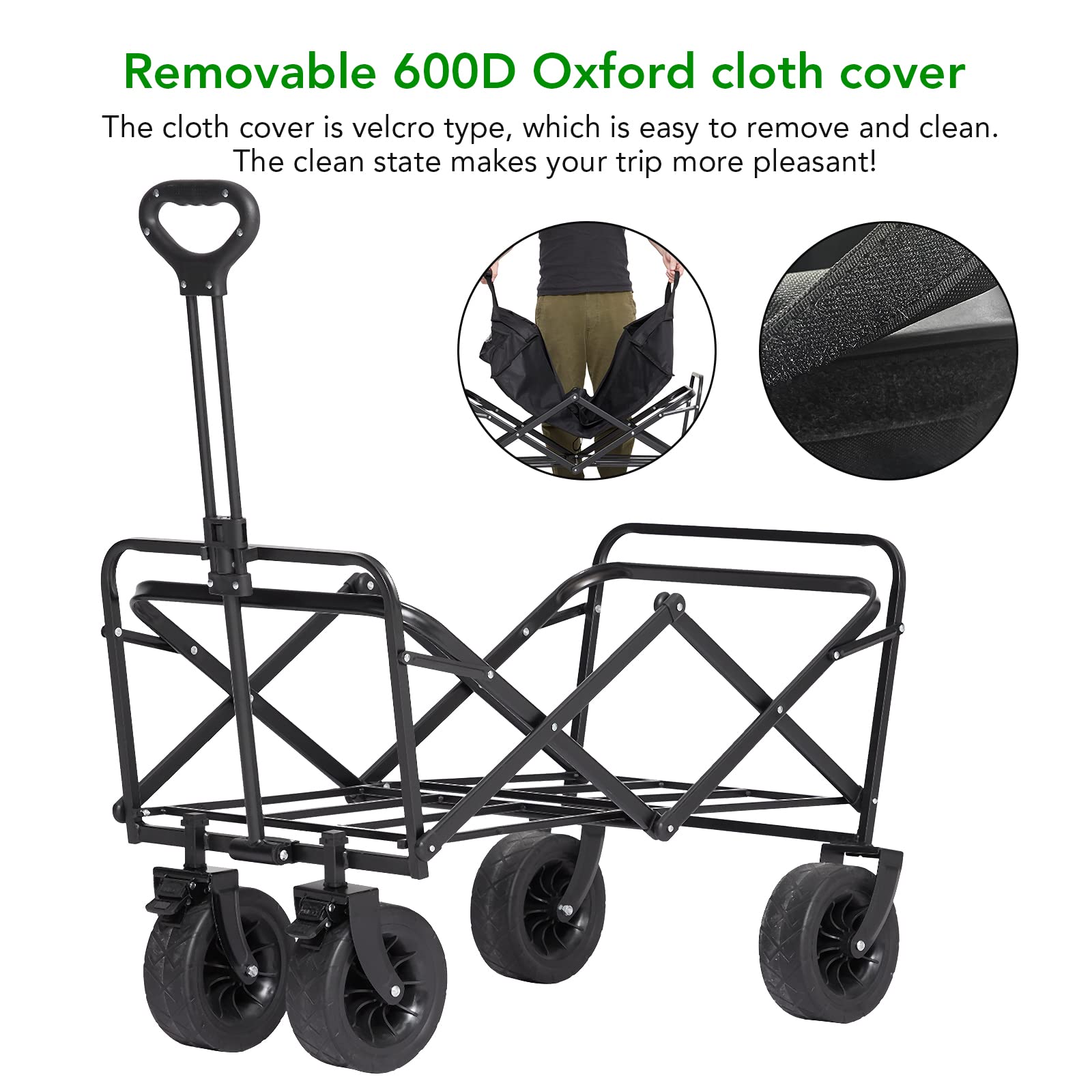 Towallmark Collapsible Folding Outdoor Camping Wagon, Park Utility Wagon Picnic Camping Cart with 8" All Terrain Wheels, Iron Folding Table top, 4 Plate mats
