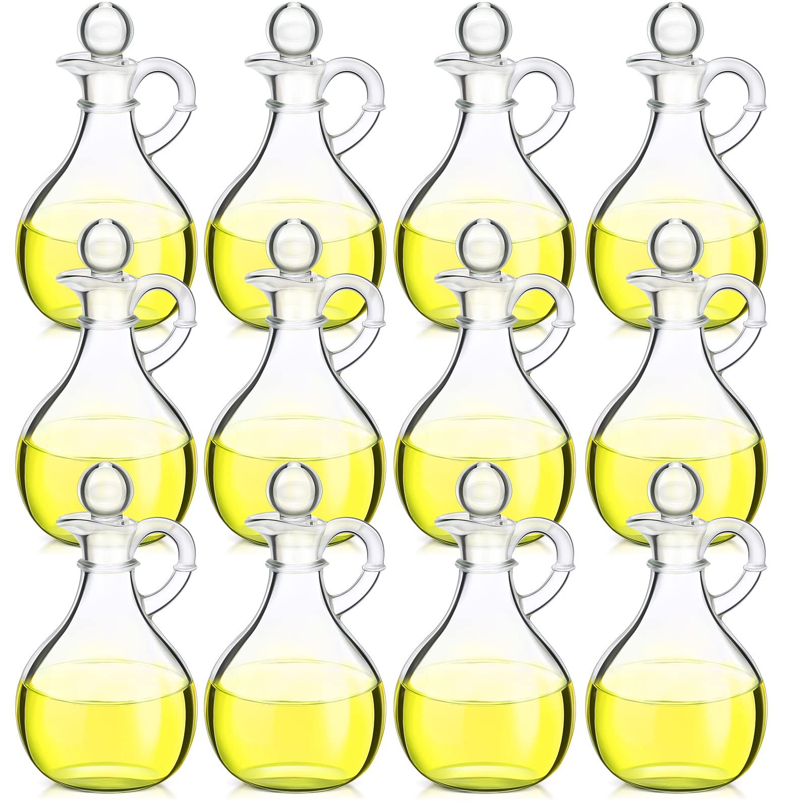 Zopeal 12 Pieces 12 oz Glass Oil and Vinegar Cruets with Stopper Bottle Dispenser Small Salad Dressing Container Round Jar Glass Serving Syrup Bottles with Handle for Sauce Water Olive Oil