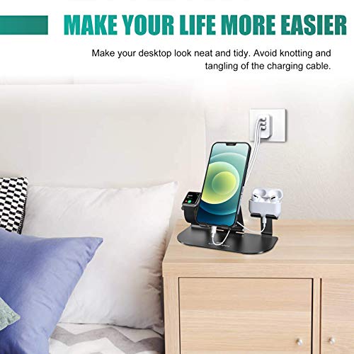 Stand for Apple Watch, [Update Foldable Stand Version] 3 in 1 Adjustable Universal Charger Stand Dock for iPhone 12 Pro Max/11/X/XS/8/ Plus, AirPods, iPad, Kindle and iWatch Series 6/5/4/3/2/1 (Black)