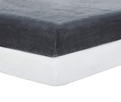 Cozy Fleece Microplush Super Soft Fitted Crib Sheets (Set of 2), Grey/White