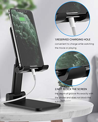 Adjustable Cell Phone Stand, Foldable Phone Holder Tablet Stand for Desk, Angle Height Adjustable Cell Phone Stand Compatible with Phone 11 Pro Xs Xs Max Xr, Mini,Tablets (Black)