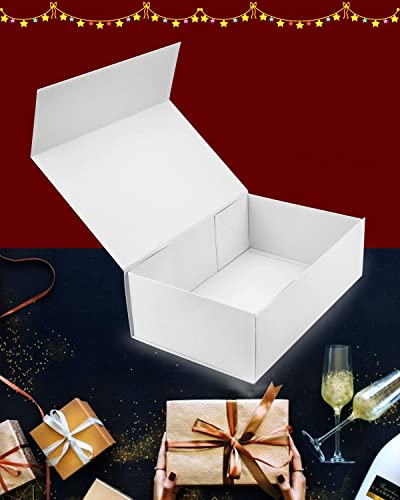 Gift Box with Lid Bridesmaid Proposal Box 14"*9"*4.5" Sturdy Storage Box Collapsible Mother's Day Valentine Gift Box with Magnetic Closure(Glossy White, Large(1 piece))