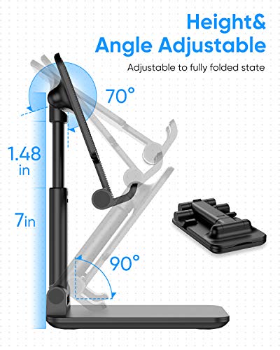 Adjustable Cell Phone Stand, Foldable Phone Holder Tablet Stand for Desk, Angle Height Adjustable Cell Phone Stand Compatible with Phone 11 Pro Xs Xs Max Xr, Mini,Tablets (Black)