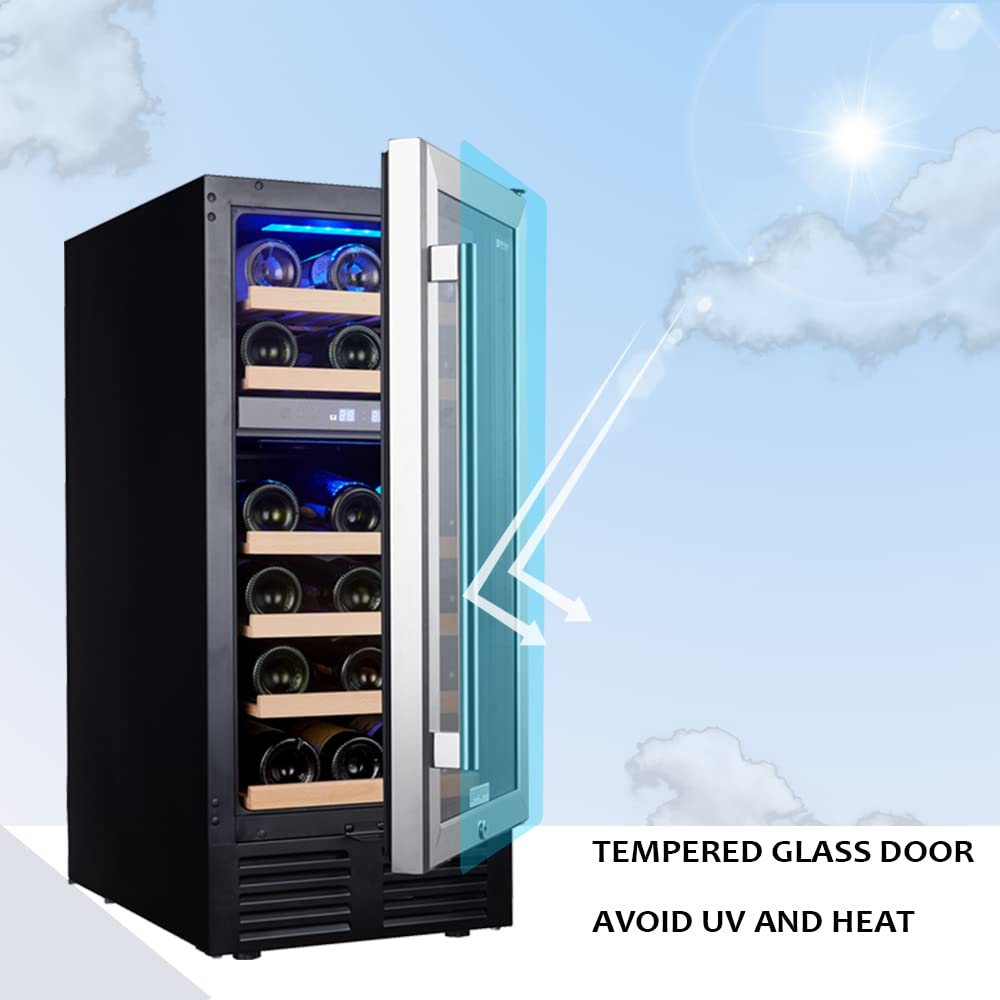 15 Inch Wine Cooler Refrigerators, 28 Bottle Fast Cooling Low Noise and No Fog Wine Fridge with Professional Compressor Stainless Steel, Digital Temperature Control Screen Built-in or Freestanding