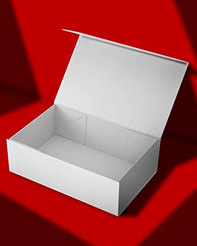 Gift Box with Lid Bridesmaid Proposal Box 14"*9"*4.5" Sturdy Storage Box Collapsible Mother's Day Valentine Gift Box with Magnetic Closure(Glossy White, Large(1 piece))
