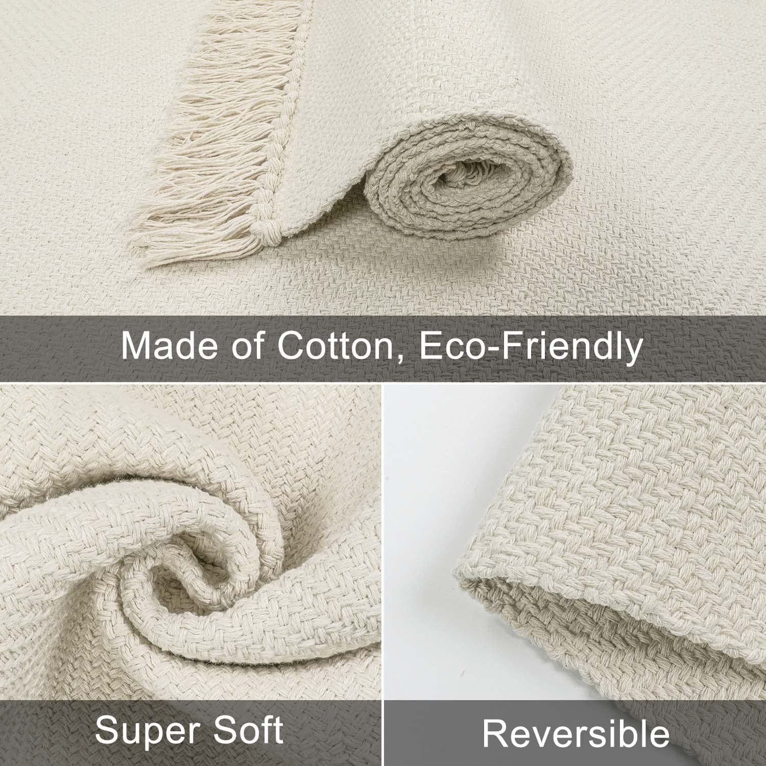 Collive Long Hallway Runner Rug 2.6' x 8', Washable Runner Indoor Entryway Rug, White/Beige Braided Woven Kitchen Runner Rugs Low-Profile Front Door Floor Carpet for Laundry Room Bedroom Doorway
