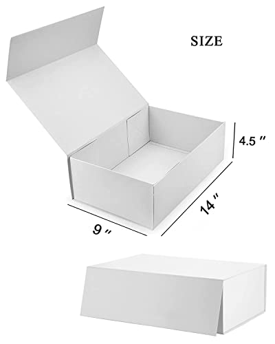 Gift Box with Lid Bridesmaid Proposal Box 14"*9"*4.5" Sturdy Storage Box Collapsible Mother's Day Valentine Gift Box with Magnetic Closure(Glossy White, Large(1 piece))
