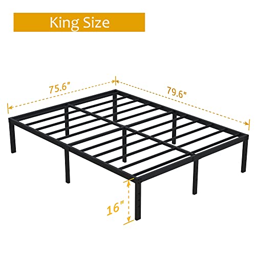 Maenizi 16 Inch King Bed Frame No Box Spring Needed, Heavy Duty King Platform Bed Frame Support Up to 3000 lbs, Easy Assembly, Noise Free, Black