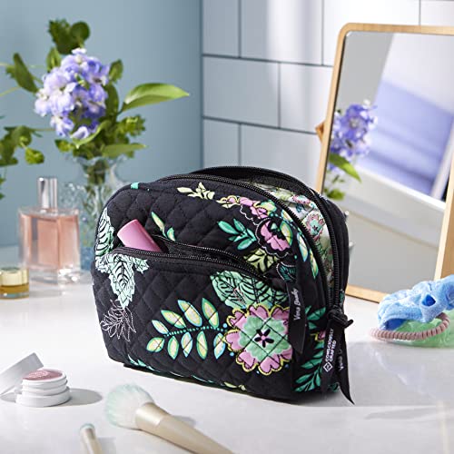 Vera Bradley Women's Cotton Medium Cosmetic Makeup Organizer Bag, Bees Navy - Recycled Cotton, One Size