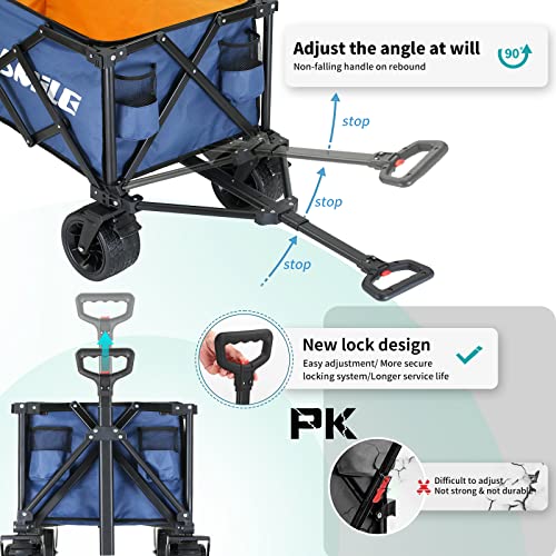 EchoSmile Collapsible Folding Wagon Cart, Beach Wagon for Sand with Big Wheels, Heavy Duty 400lbs Capacity Utility Wagon, Portable Garden Cart with Adjustable Handle, Foldable Grocery Wagon for Sports