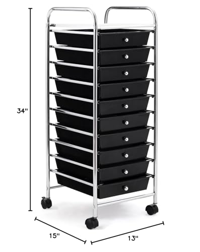 10-Drawer Rolling Storage Craft Cart and Organizer - Rolling Organizer Cart Tools and 4 Universal Casters (Black)