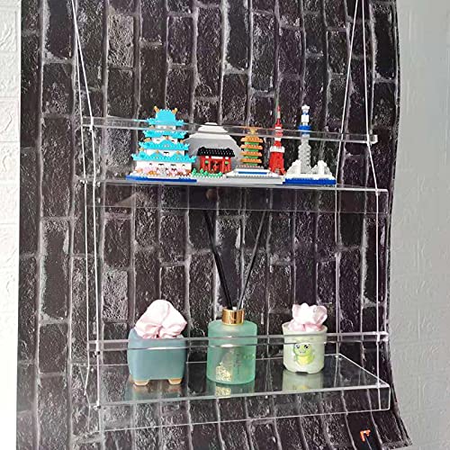 Pectt Three Tier Window Plant Shelf, Clear Hanging Wall Shelves with Rope, Plastic Storage Organizer Shelf Plant Display for Living Room Kitchen, Bathroom Over The Toilet Storage