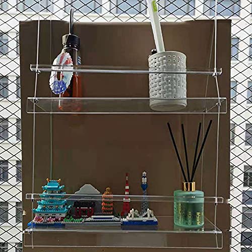 Pectt Three Tier Window Plant Shelf, Clear Hanging Wall Shelves with Rope, Plastic Storage Organizer Shelf Plant Display for Living Room Kitchen, Bathroom Over The Toilet Storage