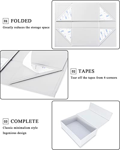 Gift Box with Lid Bridesmaid Proposal Box 14"*9"*4.5" Sturdy Storage Box Collapsible Mother's Day Valentine Gift Box with Magnetic Closure(Glossy White, Large(1 piece))