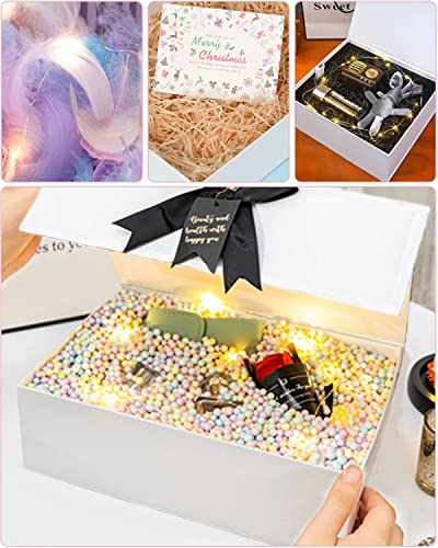 Gift Box with Lid Bridesmaid Proposal Box 14"*9"*4.5" Sturdy Storage Box Collapsible Mother's Day Valentine Gift Box with Magnetic Closure(Glossy White, Large(1 piece))