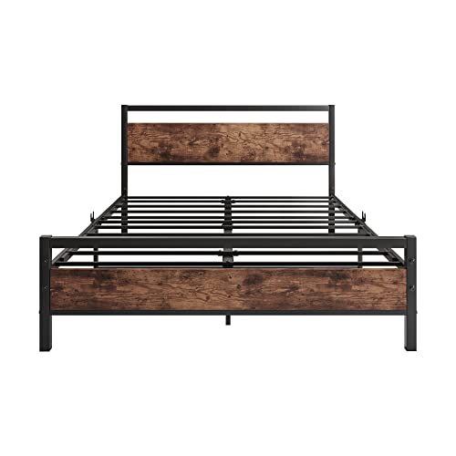 HOJINLINERO Full Size Bed Frame with Headboard, Heavy Duty Platform Bed Frame Full Reinforced Steel Square Tube Platform Strong Slats Support/No Box Spring Needed,Black