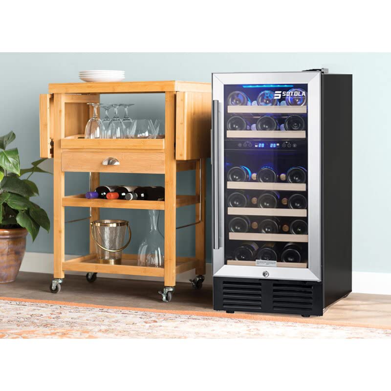 15 Inch Wine Cooler Refrigerators, 28 Bottle Fast Cooling Low Noise and No Fog Wine Fridge with Professional Compressor Stainless Steel, Digital Temperature Control Screen Built-in or Freestanding