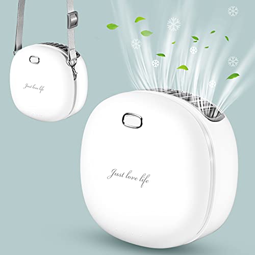 BINWO Mini Handheld Fan With Lanyard, USB Rechargeable necklace fan, Speed Adjustable Personal Portable Fan for Kids Woman Camping Outdoor Home Office Travel-White