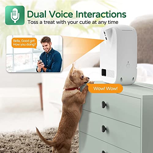 CENGCEN Pet Monitoring Camera Dog Treat Dispenser Two-Way Audio HD WiFi Dog Camera with 130° View, Remote Tossing App Compatible with Android/iOS, Supports Cloud Storage, Night Vision, Wall Mounted