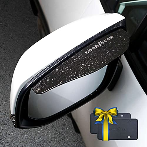 Goodyear Side View Mirror Guards, Pair, Flexible Plastic Protection to Improve Clarity, Visibility, and Road Safety, Protects Against Rain, Snow, and Dirt, Includes 2 License Plate Frames - GY003798