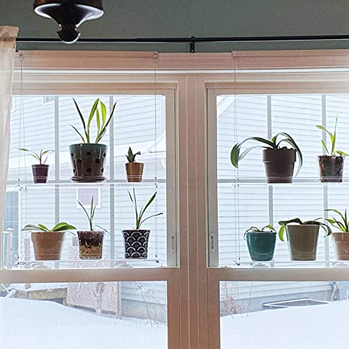 Pectt Three Tier Window Plant Shelf, Clear Hanging Wall Shelves with Rope, Plastic Storage Organizer Shelf Plant Display for Living Room Kitchen, Bathroom Over The Toilet Storage