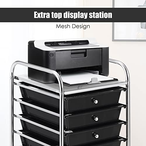 10-Drawer Rolling Storage Craft Cart and Organizer - Rolling Organizer Cart Tools and 4 Universal Casters (Black)