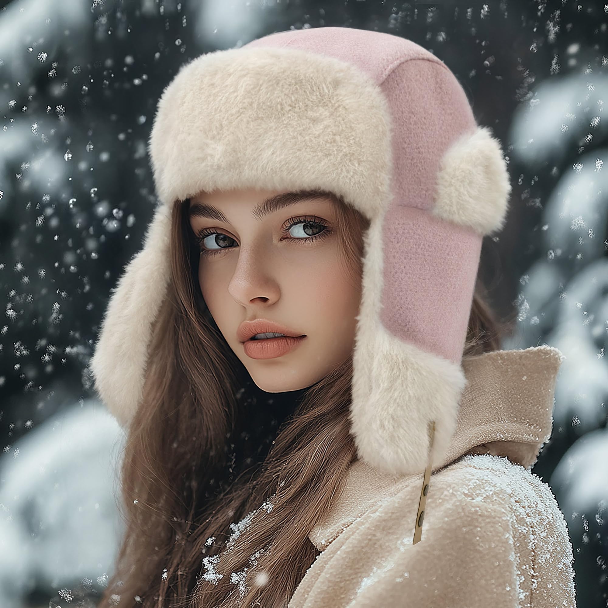 CLAPE Winter Trapper Hats Warm Russian Trooper Faux Fur Hat with Ear Flap Aviator Cap Unisex Ushanka Hat for Hunting