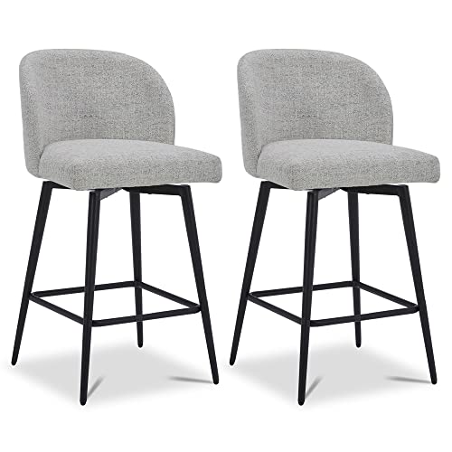 Watson & Whitely Counter Height Bar Stools Set of 2, 360° Swivel Upholstered Barstools with Backs and Metal Legs, 26" H Seat Height, Fabric in White (Multi-Colored)
