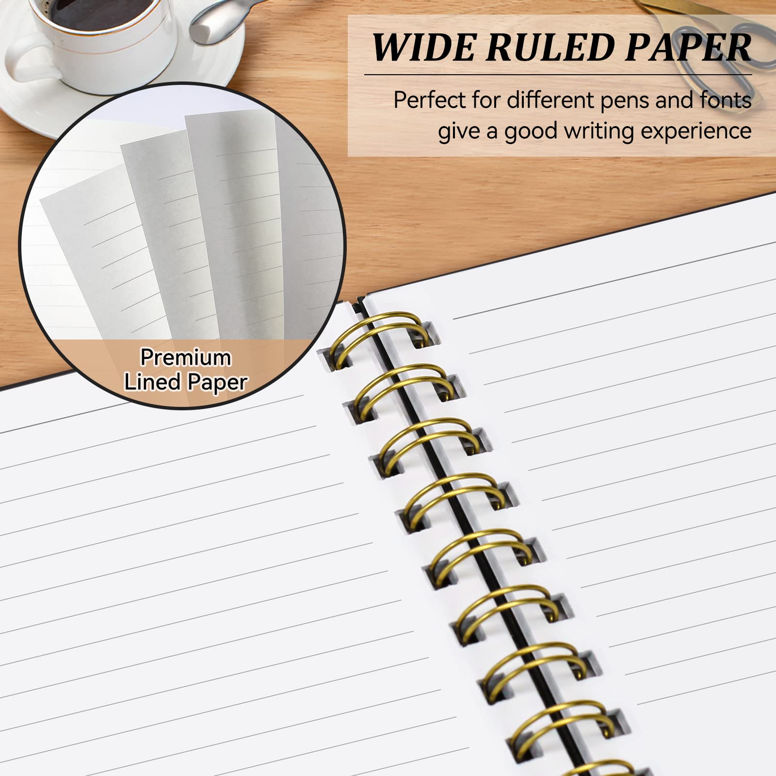 Soomeet Lined Spiral Journal Notebook with Pen Loop, 100 GSM Thick Paper, Large 7 inches x 10 inches Notebook Wire Bound Journal Work Notebook for Office School Supply, Hardcover, Black