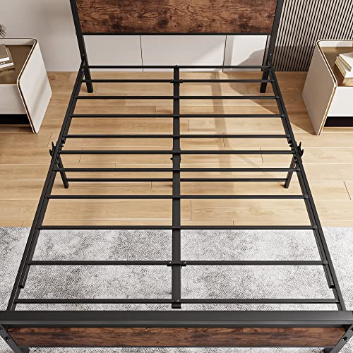 HOJINLINERO Full Size Bed Frame with Headboard, Heavy Duty Platform Bed Frame Full Reinforced Steel Square Tube Platform Strong Slats Support/No Box Spring Needed,Black