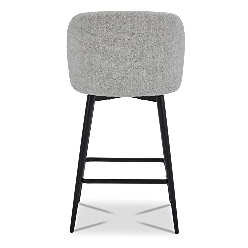 Watson & Whitely Counter Height Bar Stools Set of 2, 360° Swivel Upholstered Barstools with Backs and Metal Legs, 26" H Seat Height, Fabric in White (Multi-Colored)