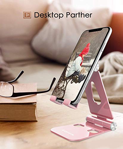 Lucrave Cell Phone Stand, Updated Adjustable Desktop Phone Holder Cradle,Fully Foldable, Compatible with All Phones Android and iPhone 11 Max Xs Xr 8 7 Plus, iPad Mini, Tablets(7-10")-Rose Gold
