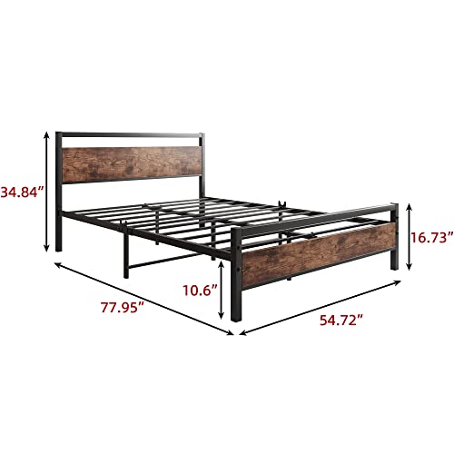 HOJINLINERO Full Size Bed Frame with Headboard, Heavy Duty Platform Bed Frame Full Reinforced Steel Square Tube Platform Strong Slats Support/No Box Spring Needed,Black