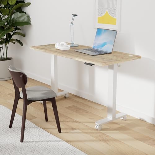 CubiCubi Electric Standing Desk, 55 x 24 Inches Height Adjustable Sit Stand Desk, Ergonomic Home Office Computer Workstation, Light Rustic Brown