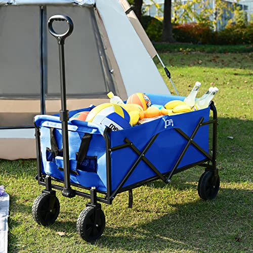 Rollefun Wagon Cart with Wheels Foldable - Collapsible Utility Wagon Heavy Duty, Folding Grocery Wagon, All Terrain Wagon Outdoor Camping Garden
