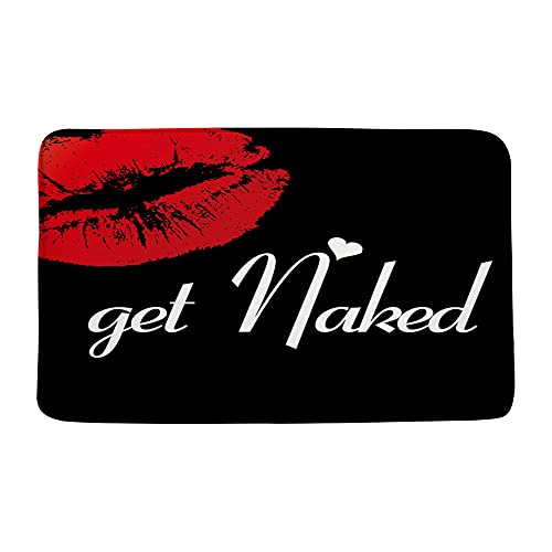 GURMQIK Get Naked Bath Mat Sexy Lips Red Lips Alluring Romantic Girl Ladies Modern Fashion kiss Sign Black Bathroom Decor Rugs Microfiber Memory Foam
