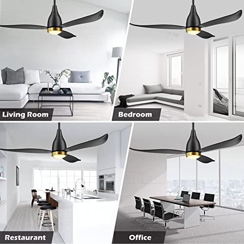 LEEAGLEGRY 52 Inch Black Ceiling Fan with Lights and Remote, Black and Gold Ceiling Fans with Dimmable LED Light, 3 Blade Modern Fan, Quiet DC Motor Tri-Color for Bedroom Living Dining Room
