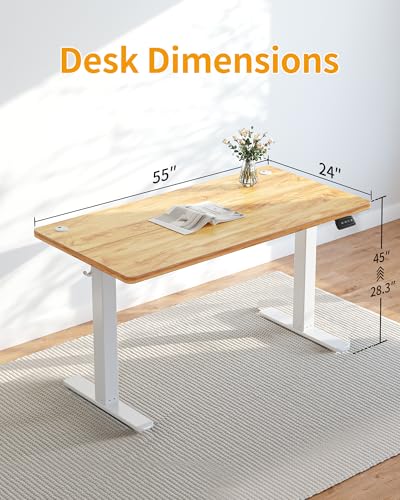 CubiCubi Electric Standing Desk, 55 x 24 Inches Height Adjustable Sit Stand Desk, Ergonomic Home Office Computer Workstation, Light Rustic Brown