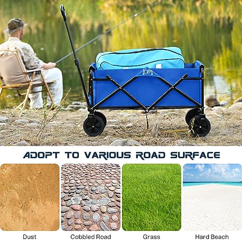 Rollefun Wagon Cart with Wheels Foldable - Collapsible Utility Wagon Heavy Duty, Folding Grocery Wagon, All Terrain Wagon Outdoor Camping Garden