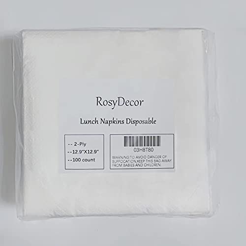 2 Ply White Lunch Napkins Disposable Four Fold Luncheon Paper Napkins 12.9" X 12.9" unfolded 100 Count every day use RosyDecor