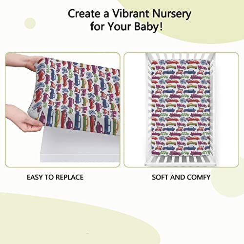 Cars Themed Fitted Crib Sheet,Standard Crib Mattress Fitted Sheet Toddler Bed Mattress Sheets-Crib Mattress Sheet or Toddler Bed Sheet, 28β x52β,Pale Grey and Multicolor