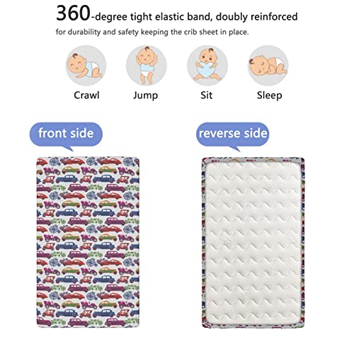 Cars Themed Fitted Crib Sheet,Standard Crib Mattress Fitted Sheet Toddler Bed Mattress Sheets-Crib Mattress Sheet or Toddler Bed Sheet, 28β x52β,Pale Grey and Multicolor