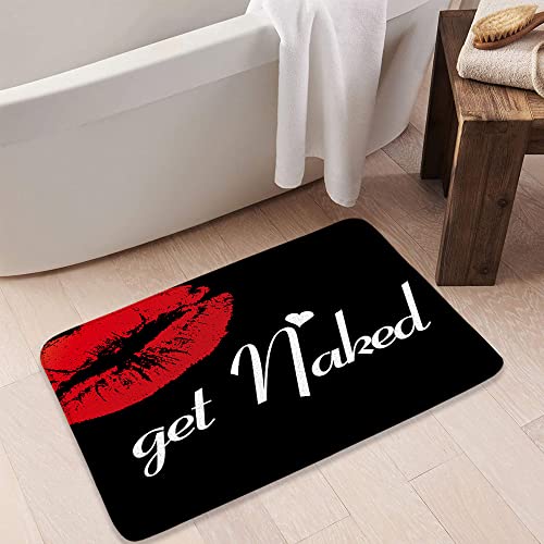 GURMQIK Get Naked Bath Mat Sexy Lips Red Lips Alluring Romantic Girl Ladies Modern Fashion kiss Sign Black Bathroom Decor Rugs Microfiber Memory Foam